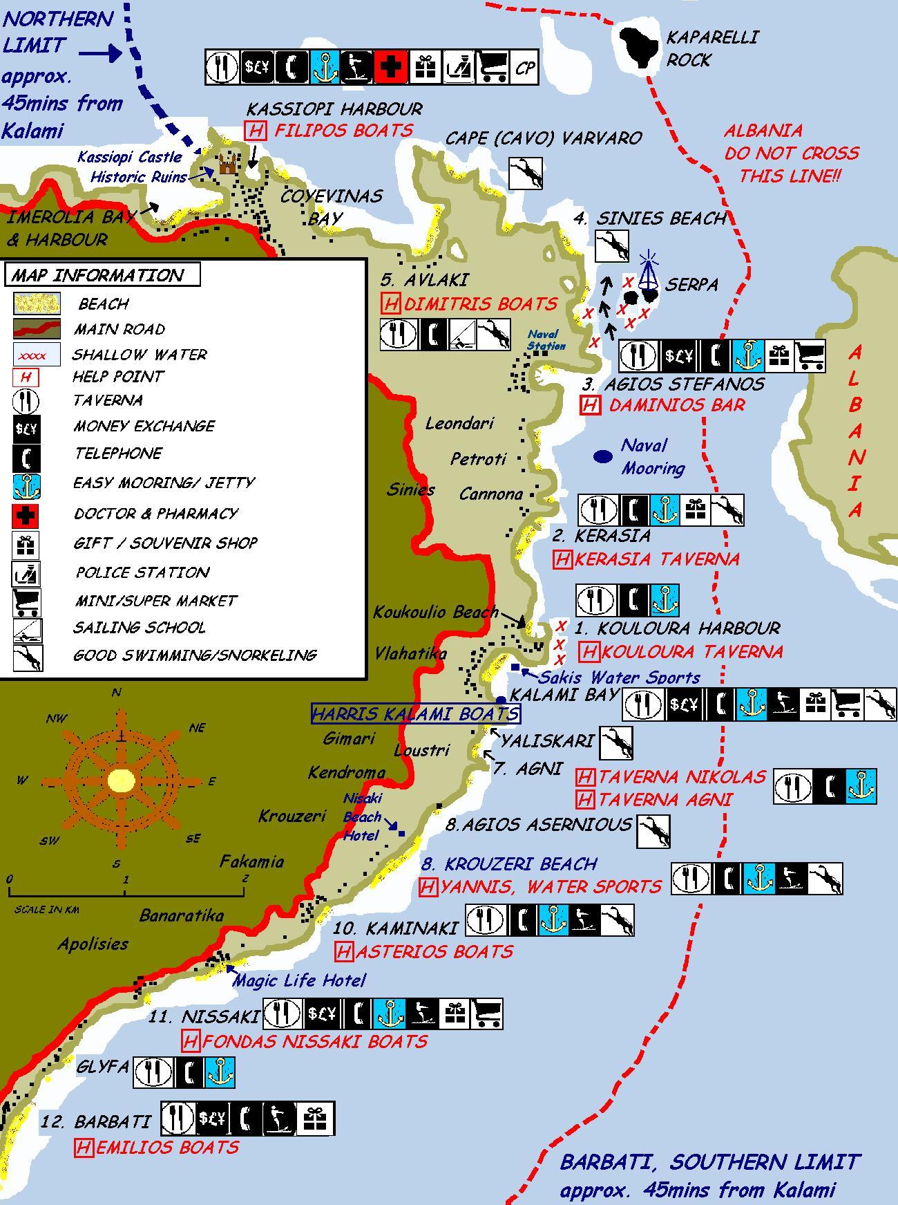 North East Map of Corfu | Sunshine Club | Kalami Villas Corfu